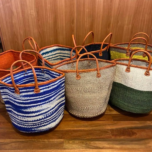 Kenyan Handwoven Extra Large Sisal Bag with Leather Rim and Handles ...
